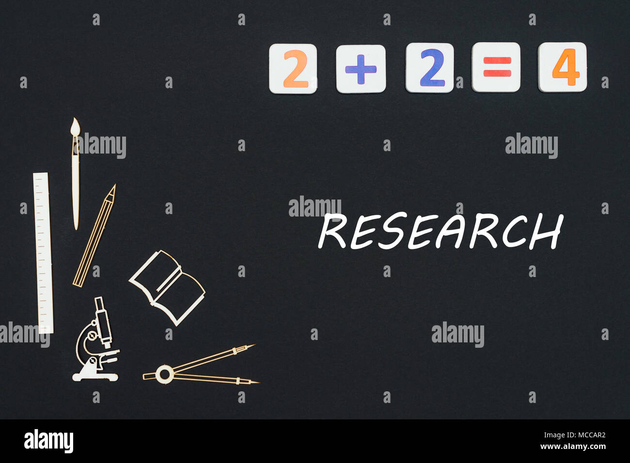 Concept first class school, text research with wooden miniatures school ...