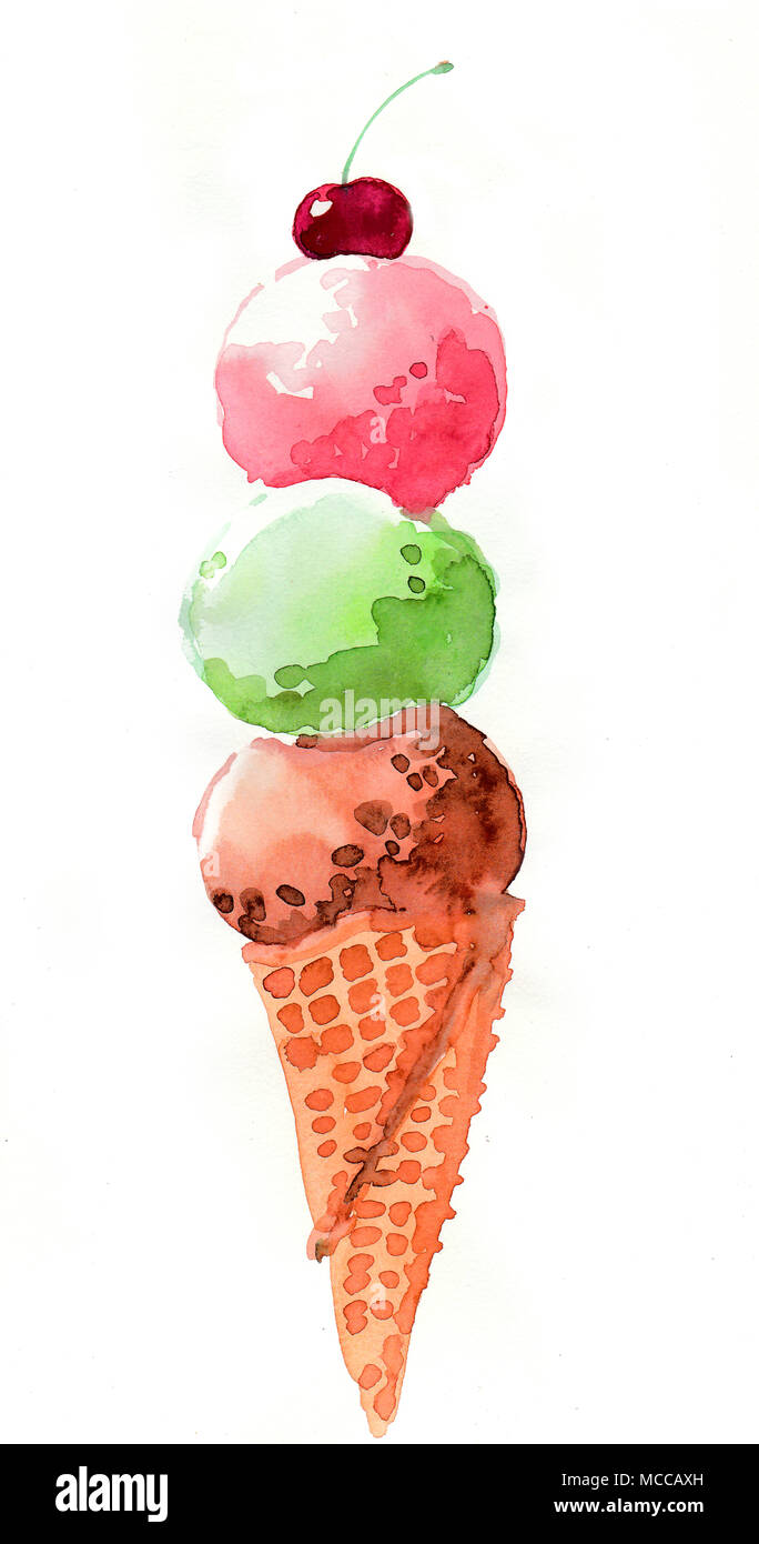 Watercolor ice cream Stock Photo - Alamy