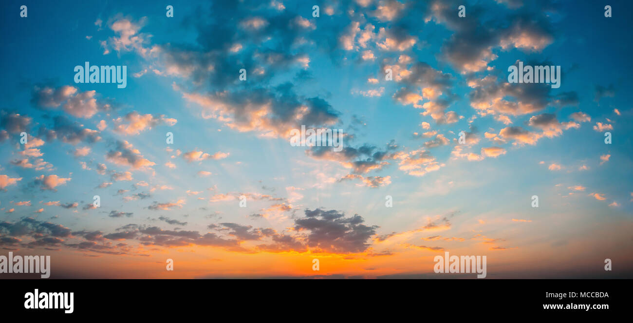 Panorama Sunset Sunrise Sky Background. Natural Bright Dramatic Sky In ...