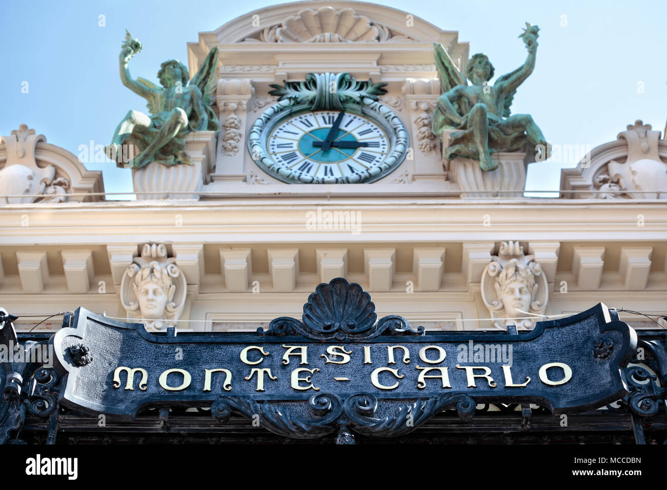 Front entrance canopy, signage and clock tower of the famous casino at ...