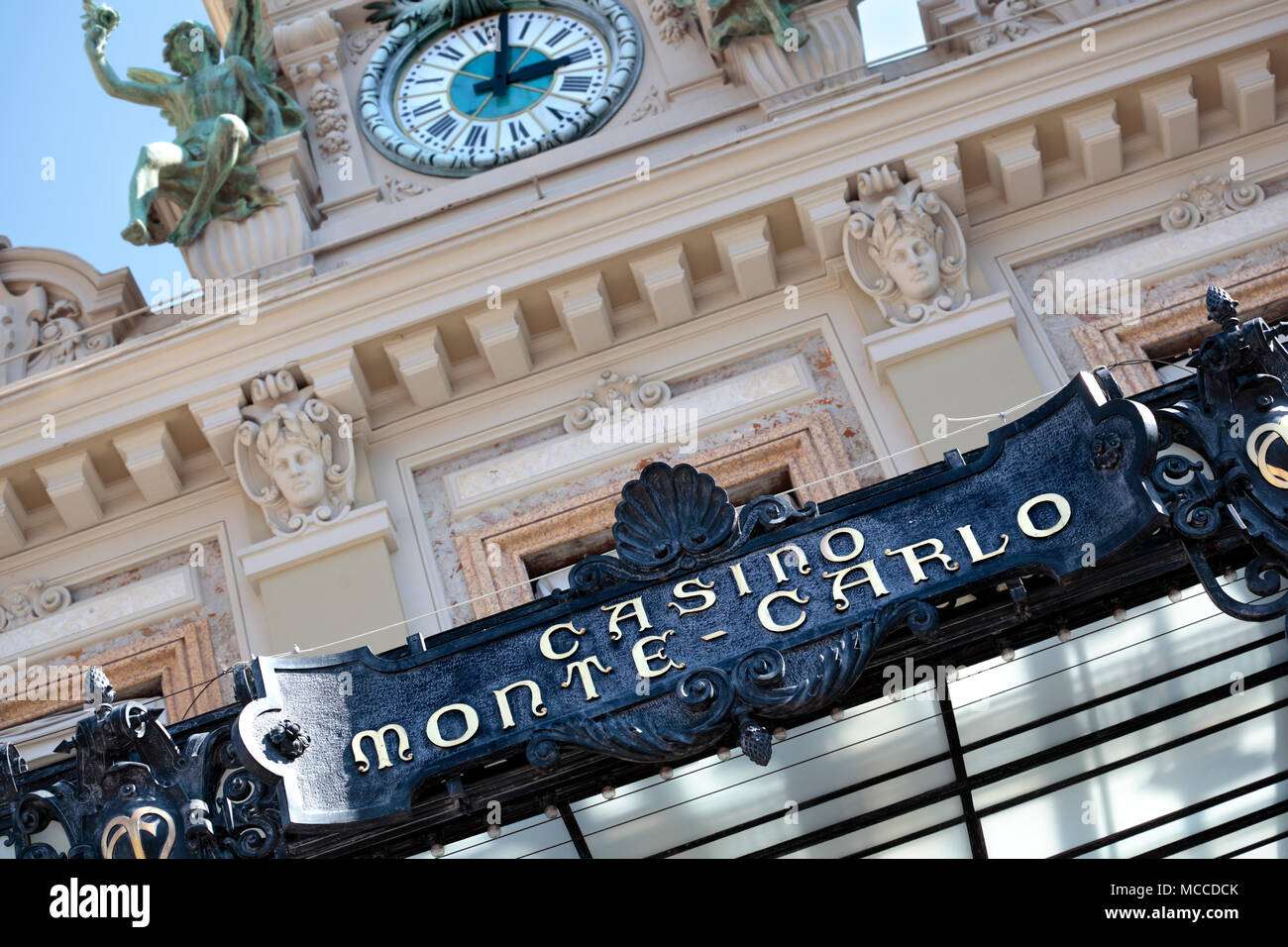 Front entrance canopy, signage and clock tower of the famous casino at ...