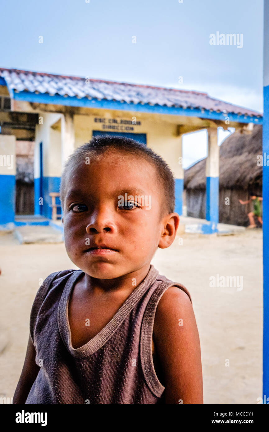 Guna Yala, Panama - march 2018: Portrait of a young boy in traditional ...