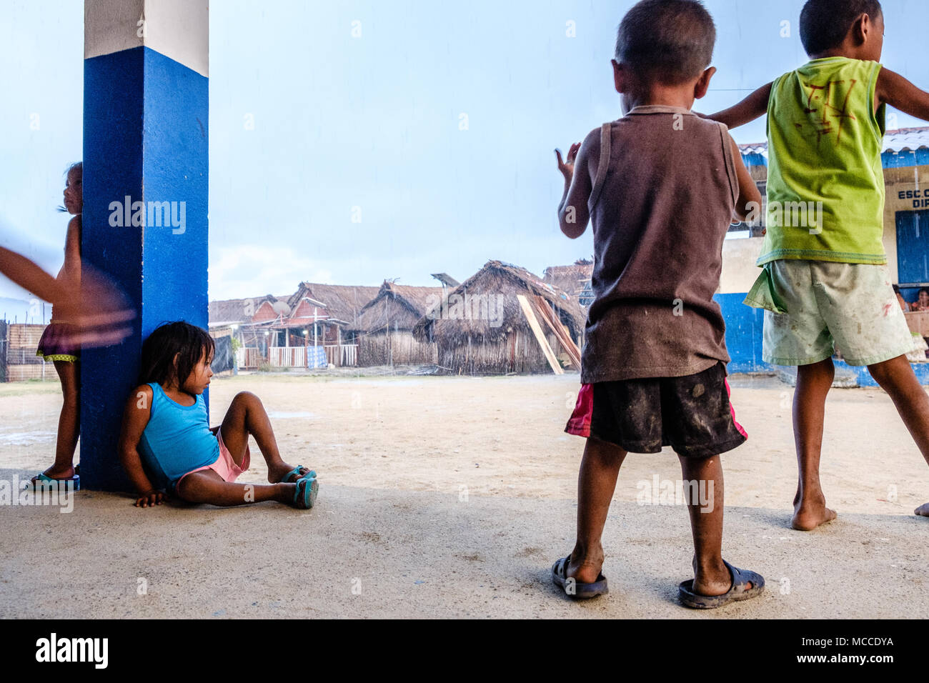 Guna Yala, Panama - march 2018: Children playing in traditional Kuna ...