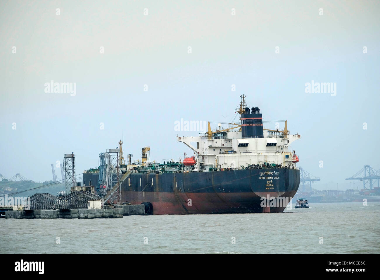 The Guru Gobind Singh crude oil tanker in the port in Mumbai, India ...