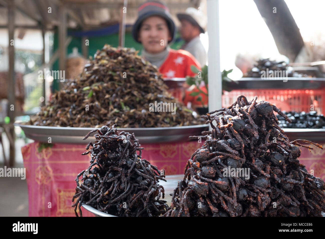 Fried spiders for sale at roadside stalls in Cambodia Stock Photo - Alamy