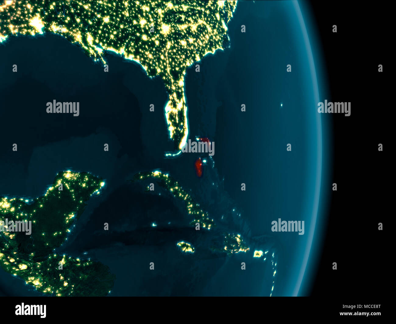 Illustration of Bahamas as seen from Earth’s orbit at night. 3D ...