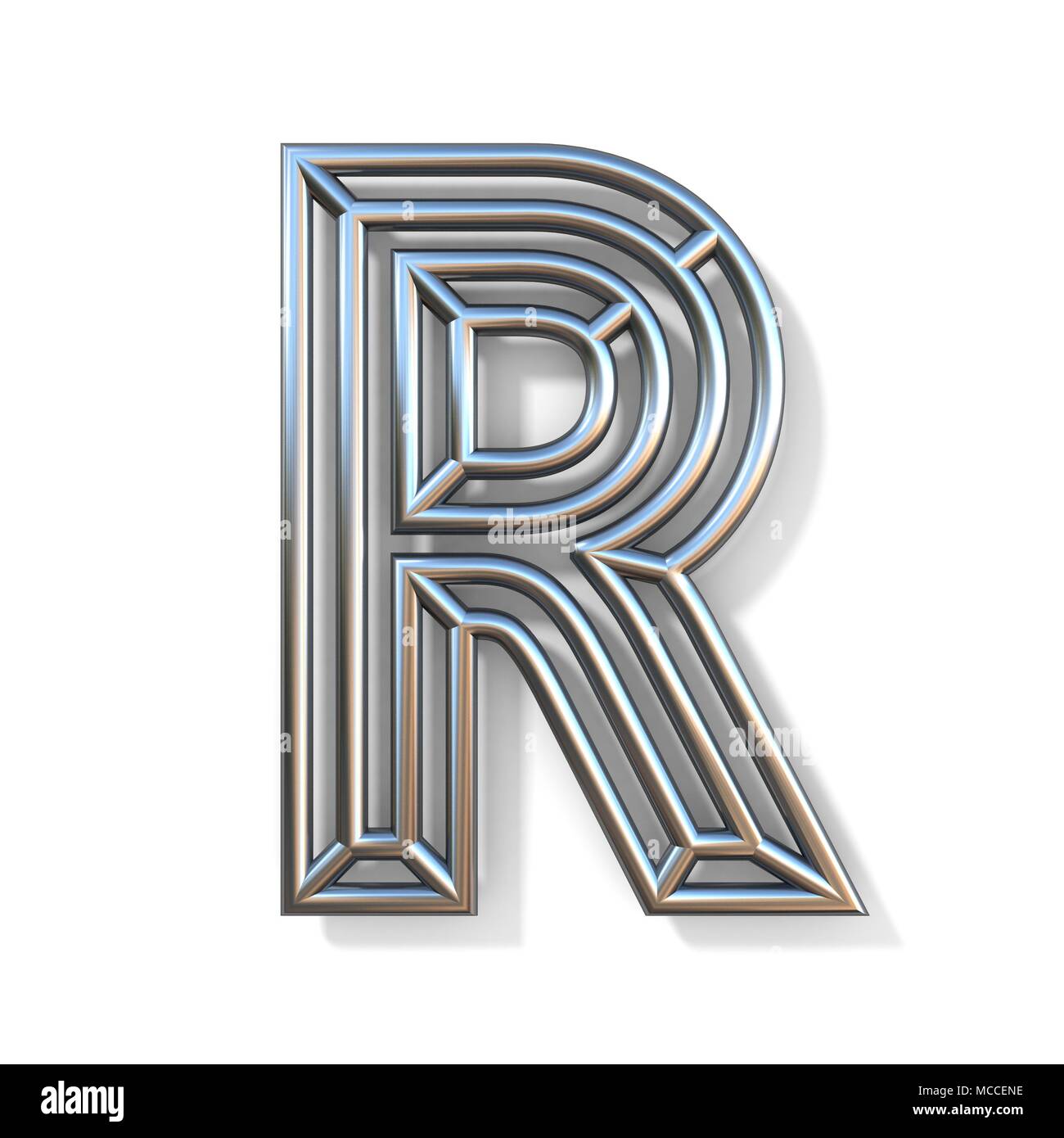 Wire outline font letter R 3D rendering illustration isolated on white ...