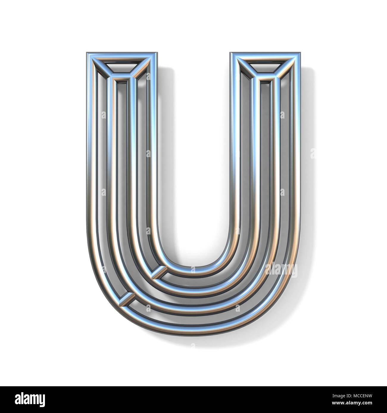 Wire outline font letter U 3D rendering illustration isolated on white ...