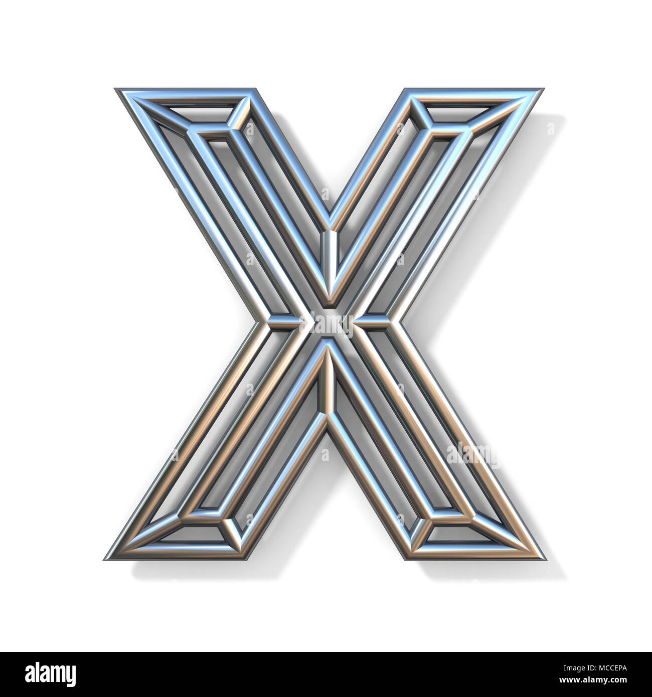 Wire outline font letter X 3D rendering illustration isolated on white ...