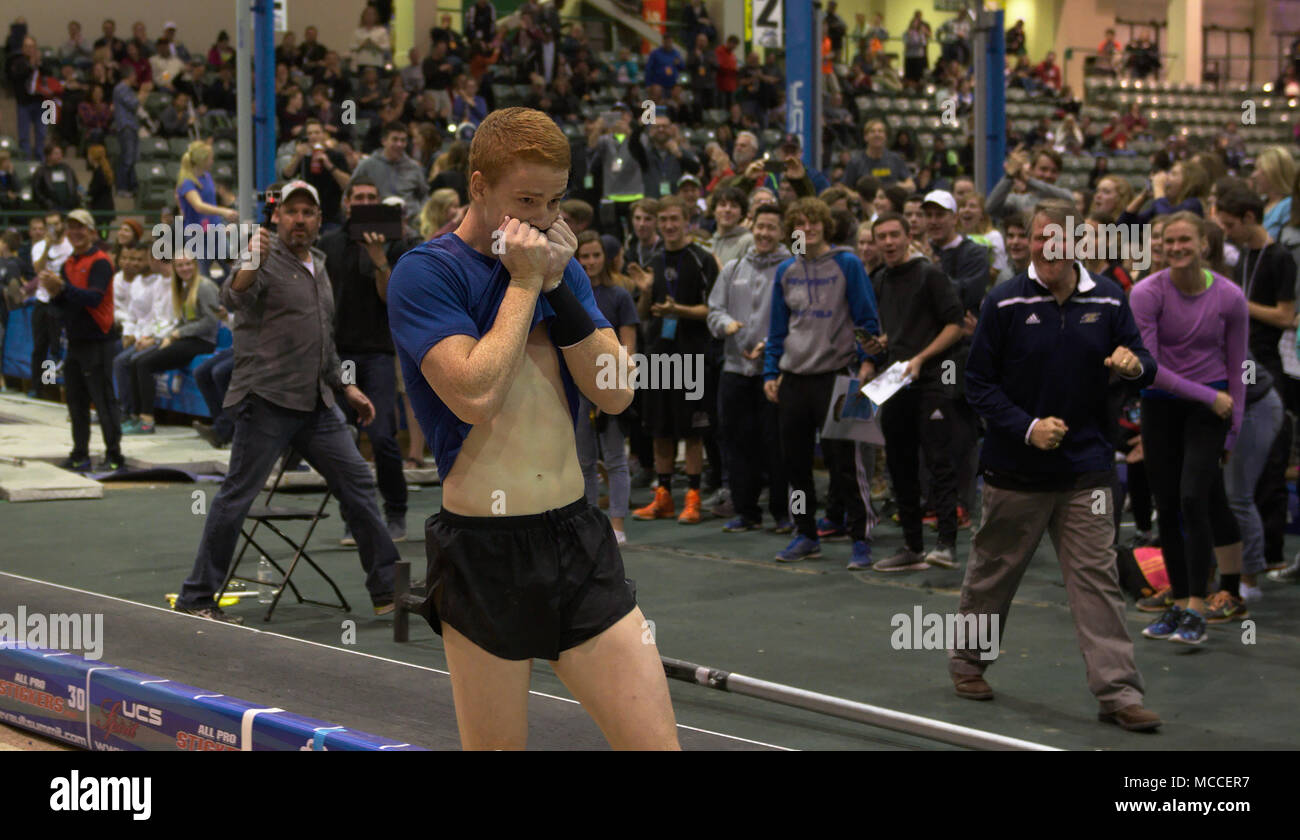 Shawnacy "Shawn" Barber reacts after clearing a new Canadian national ...
