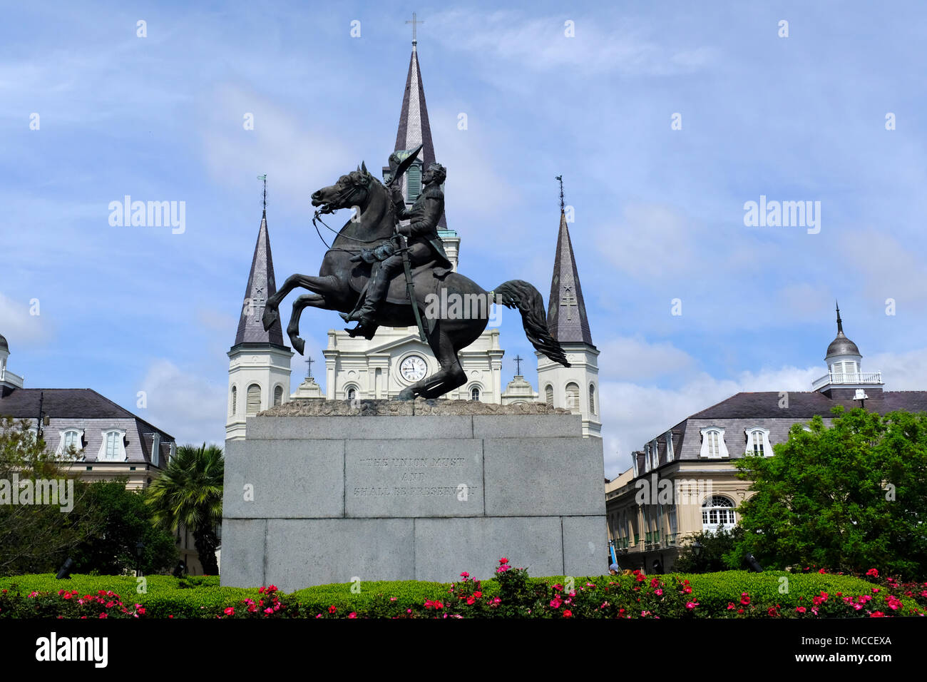 Statue of General Andrew Jackson in Jackson Square with Saint Louis ...