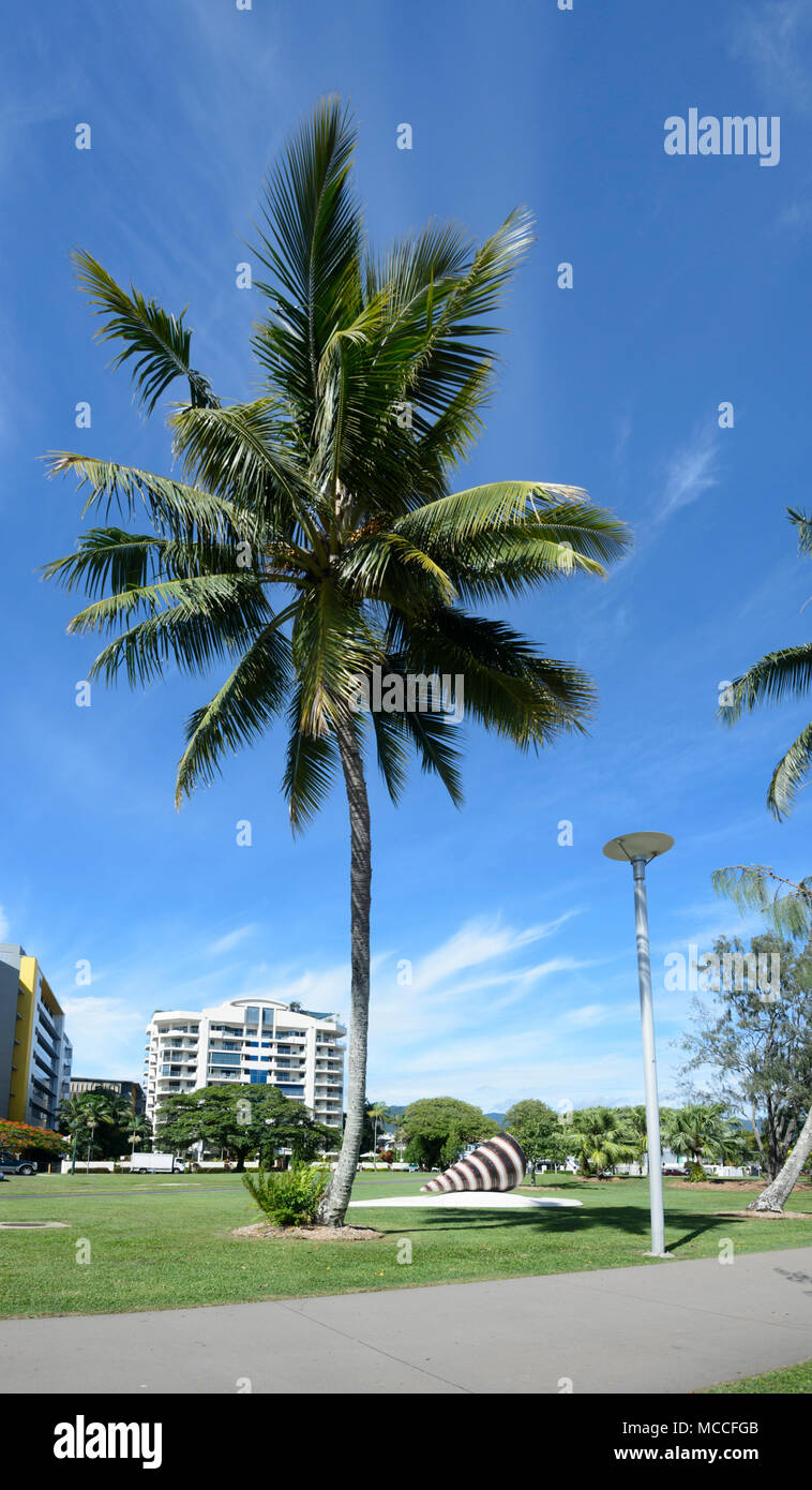 Telescopus, a large mosaic shell sculpture in a park, Cairns, Far North ...
