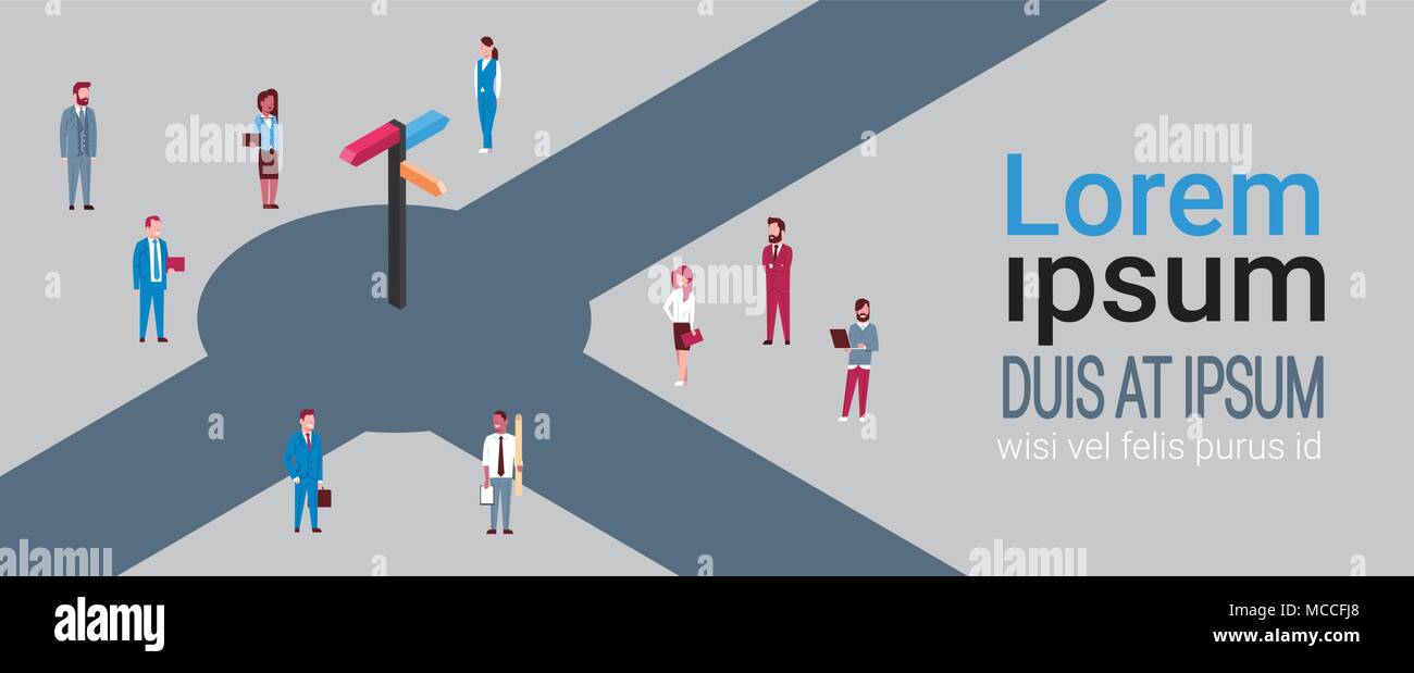 Group Of Business People Around Direction Sign Over Background With ...