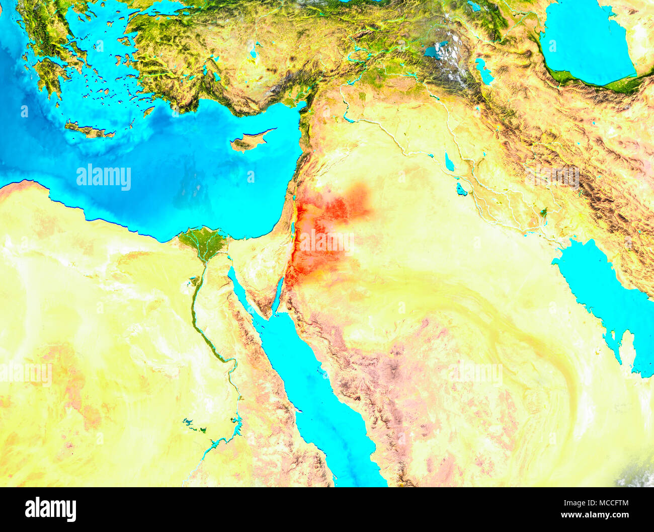 Jordan highlighted in red on planet Earth. 3D illustration. Elements of ...