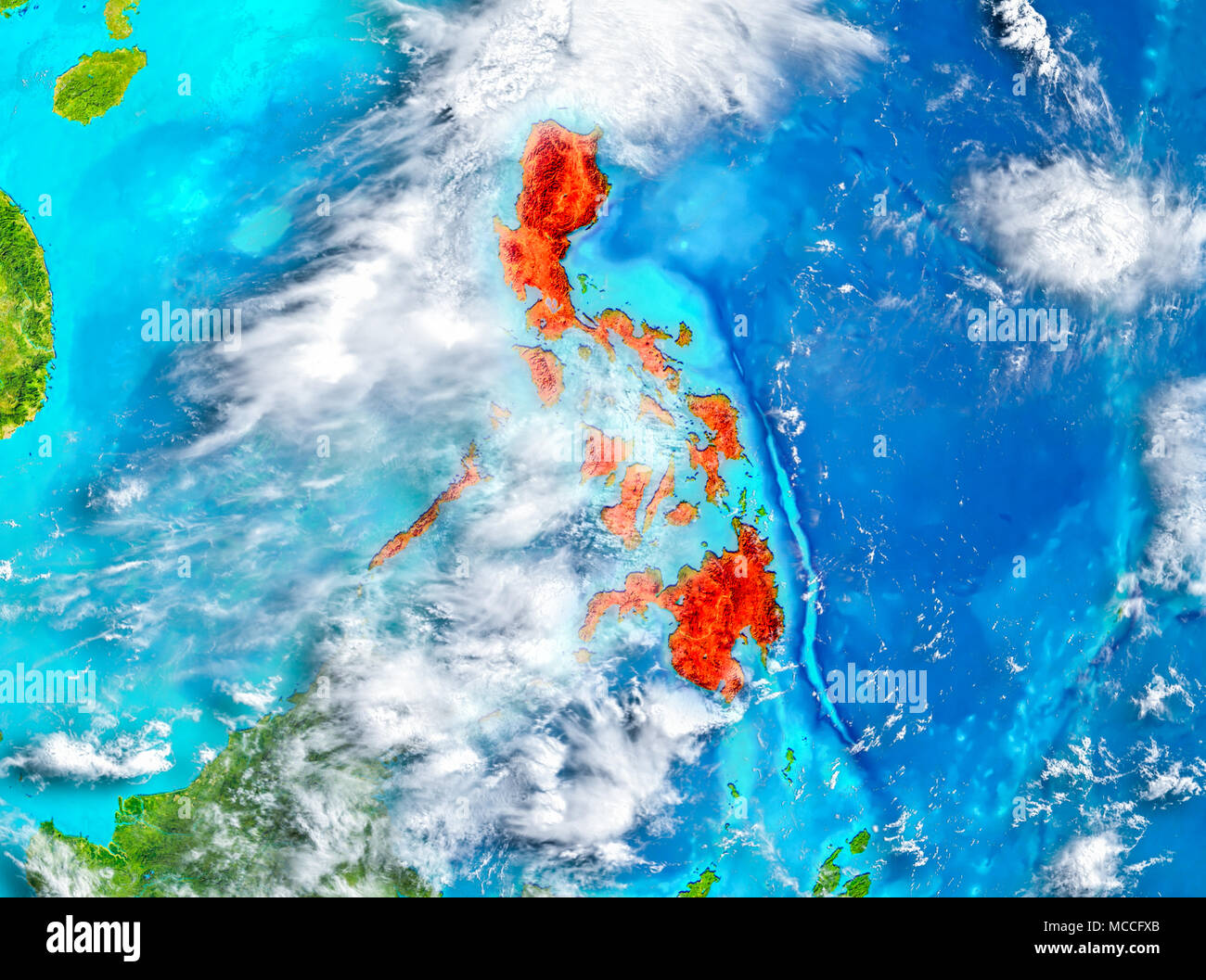 Philippines highlighted in red on planet Earth. 3D illustration ...