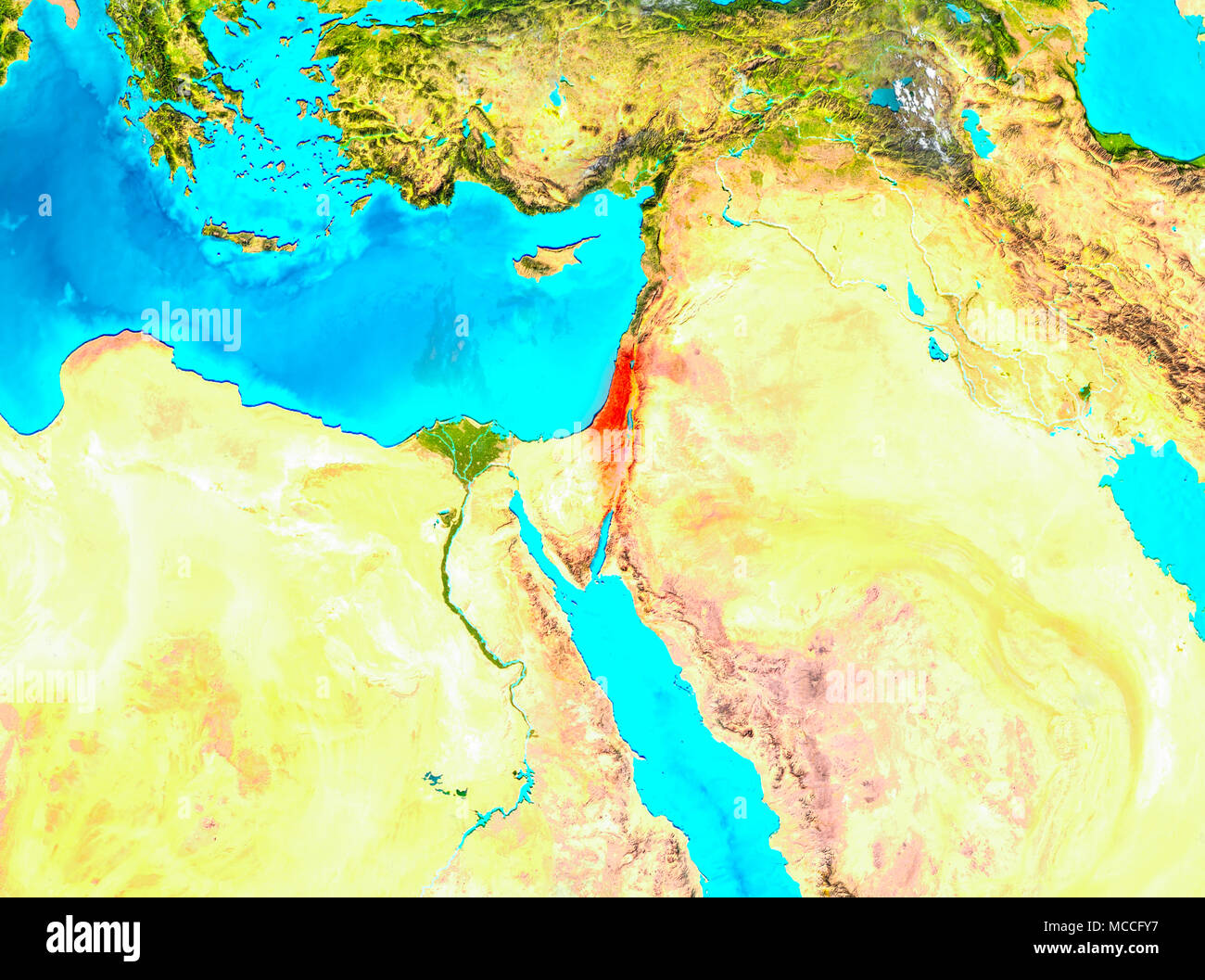 Israel highlighted in red on planet Earth. 3D illustration. Elements of ...