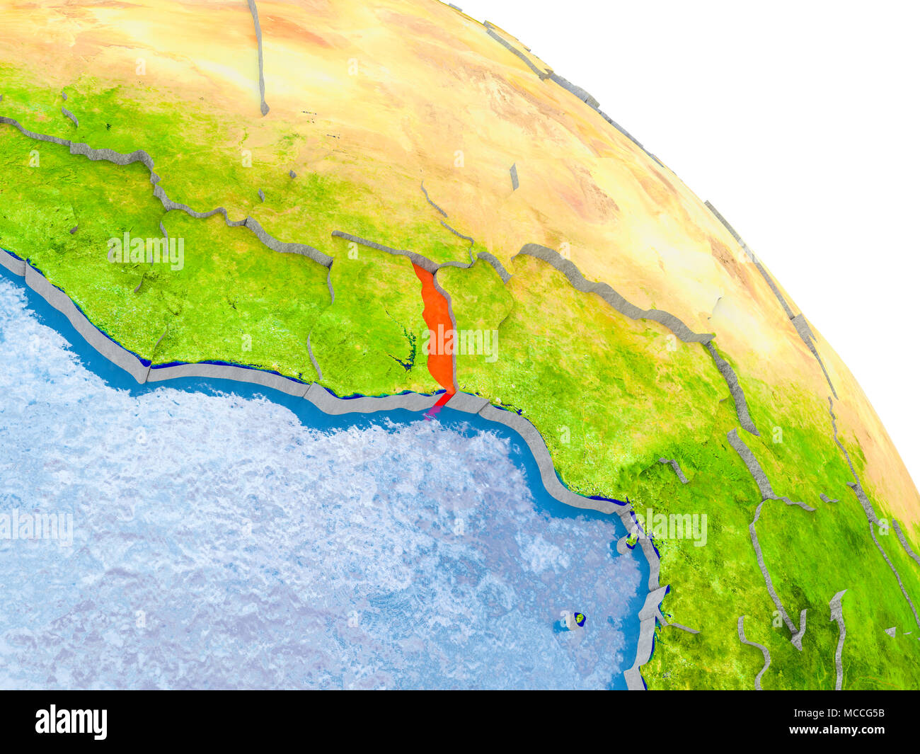 Illustration of Togo highlighted in red on glob with realistic surface ...