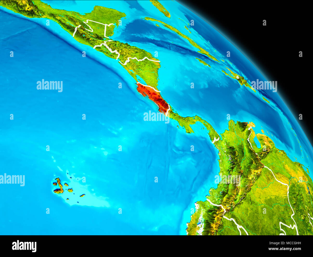 Space orbit view of Costa Rica highlighted in red on planet Earth with ...