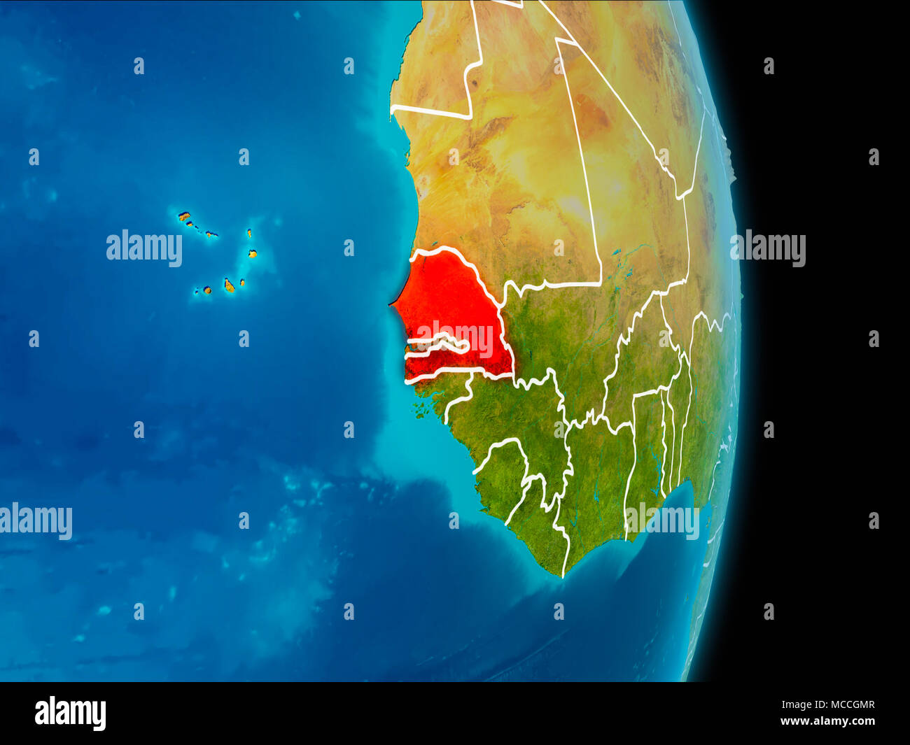 Highlighted satellite image of senegal hi-res stock photography and ...