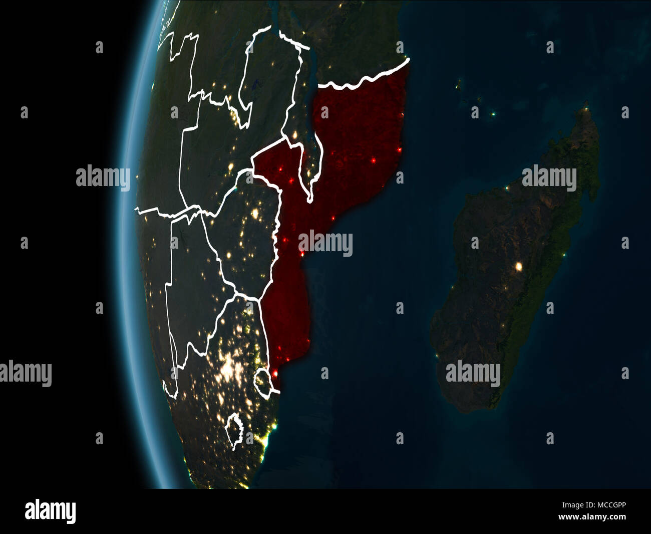 Highlighted satellite image of mozambique hi-res stock photography and ...