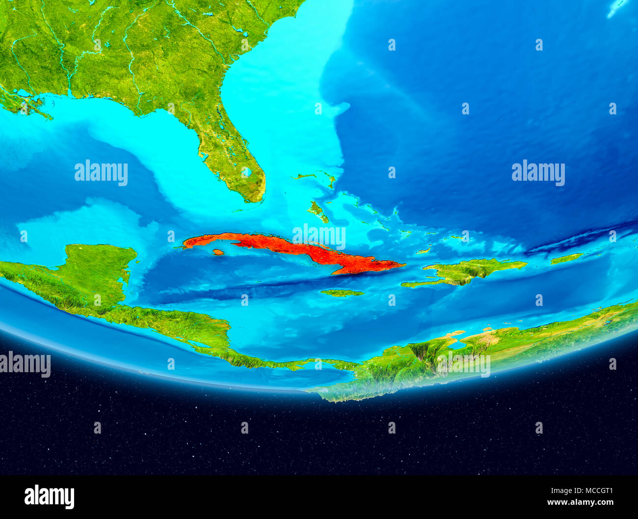 Cuba from orbit of planet Earth. 3D illustration. Elements of this ...