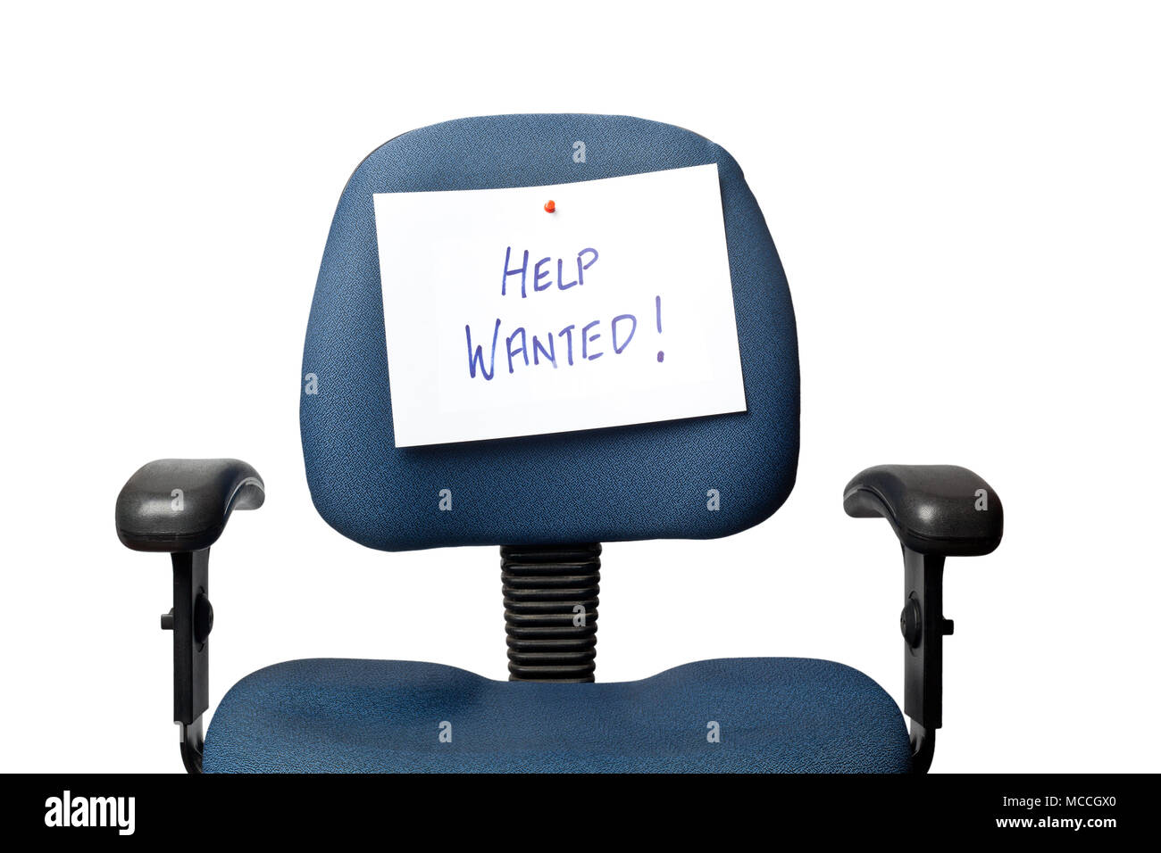 Office chair with a HELP WANTED sign isolated on white background Stock ...