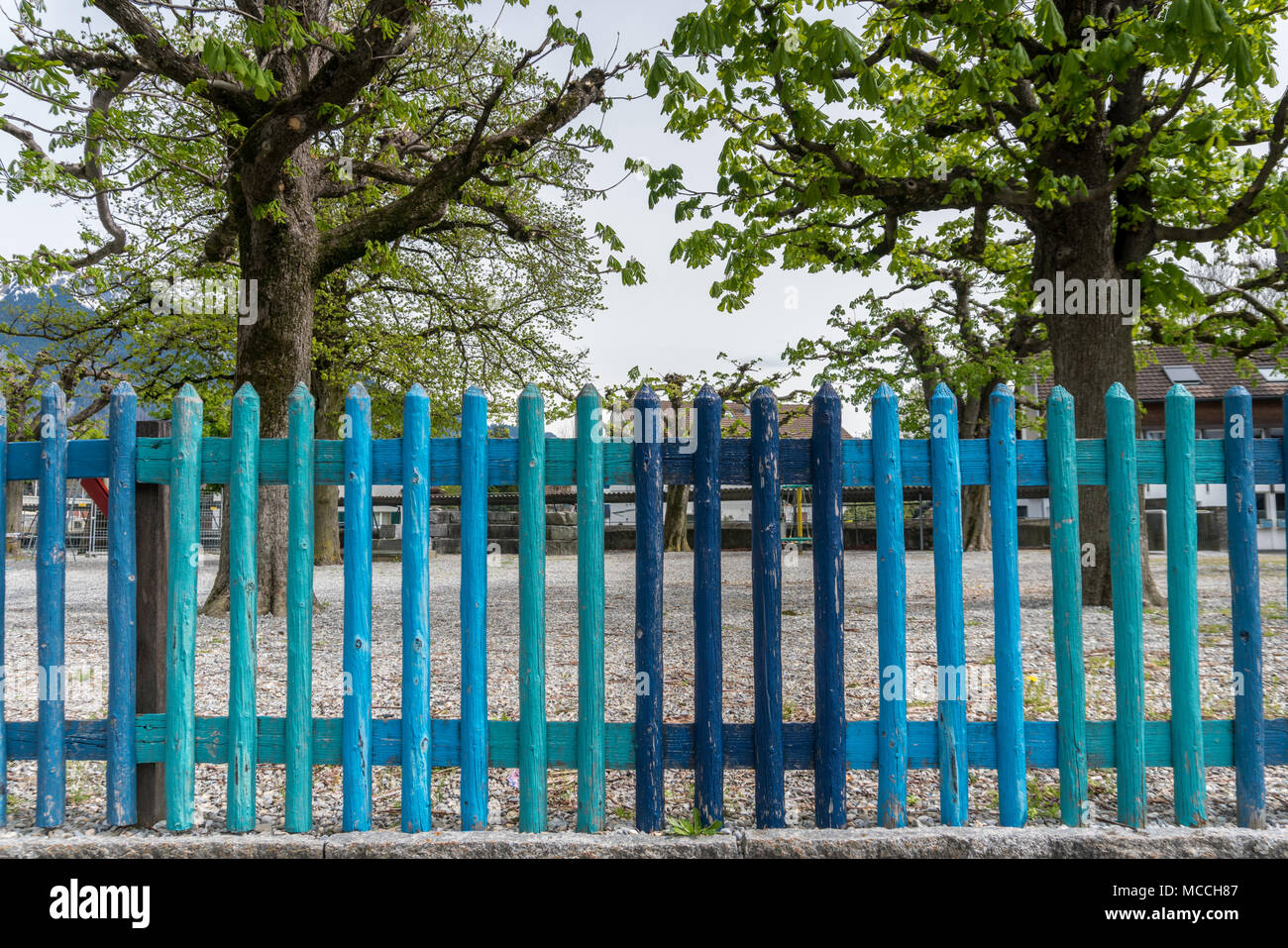 colorful wooden fence in different shades of blue Stock Photo - Alamy