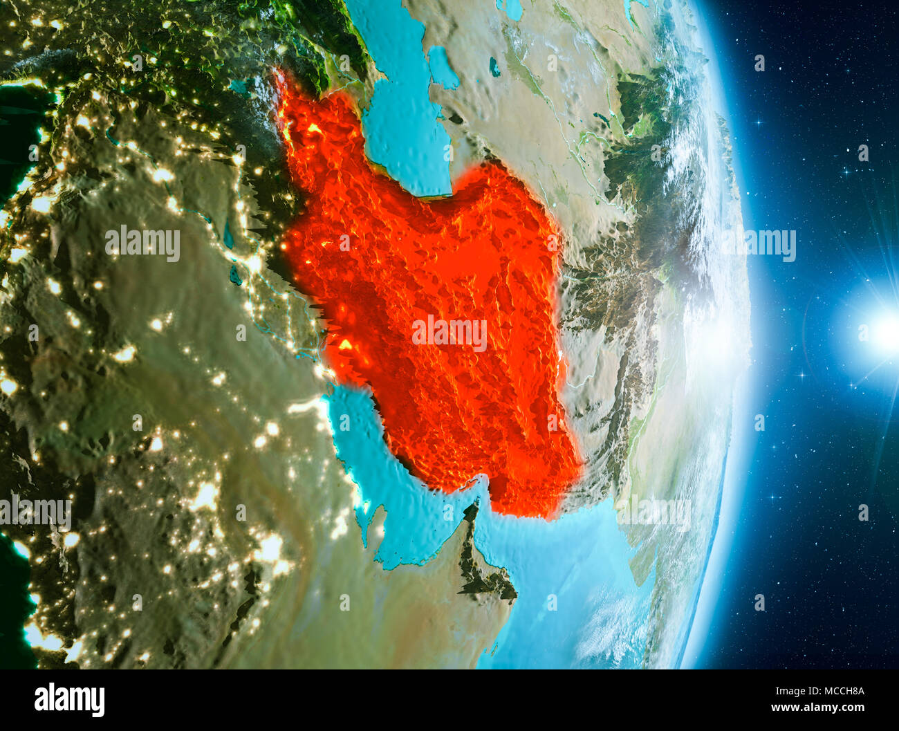 Iran from orbit of planet Earth with clouds during sunrise with highly ...