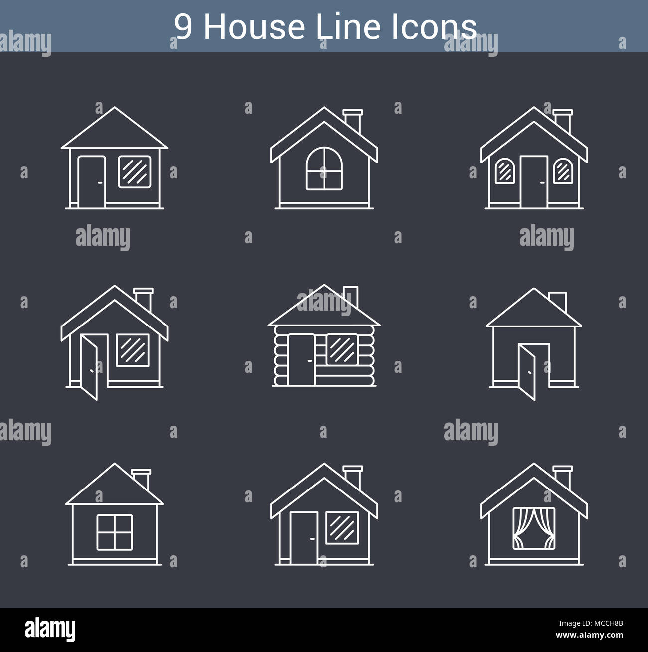 9 house line icons, vector eps10 illustration Stock Photo - Alamy