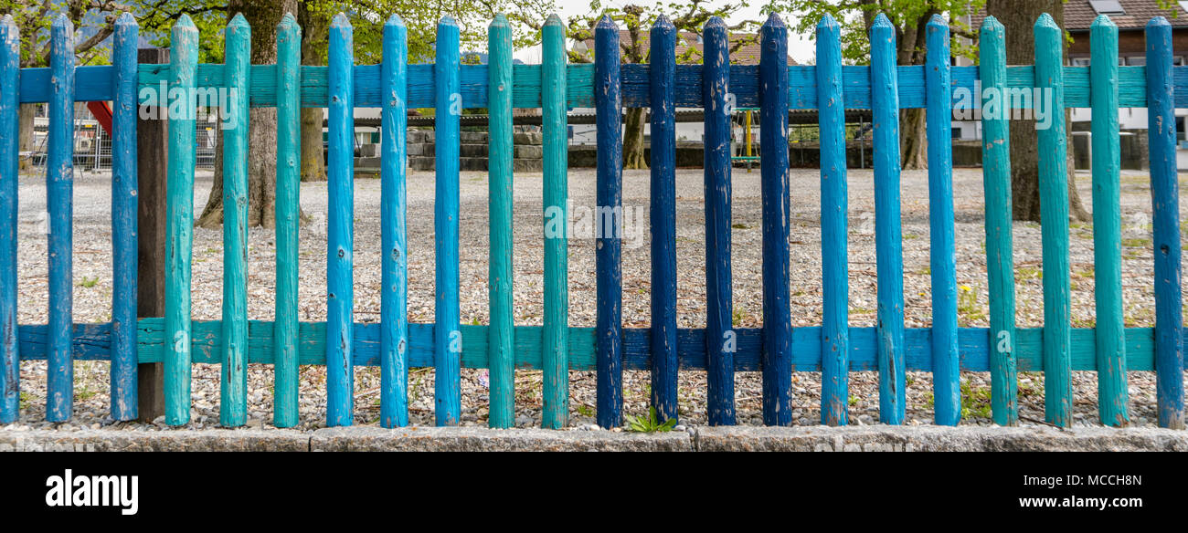 colorful wooden fence in different shades of blue Stock Photo - Alamy