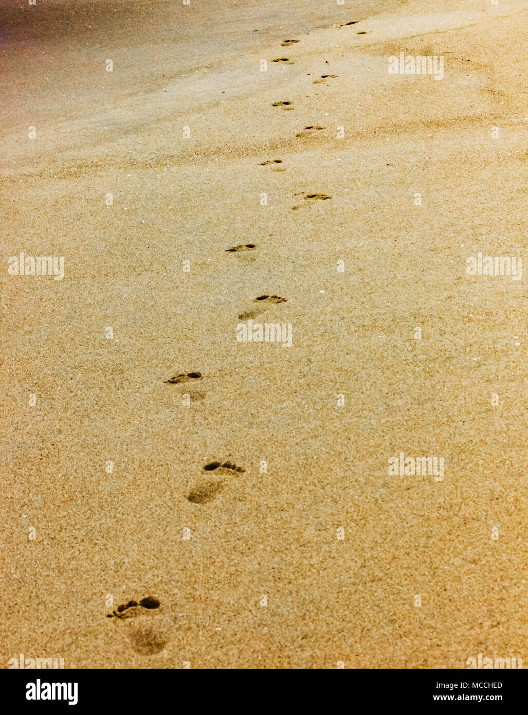 single pair of footsteps on beach gradually walking away.alone Stock ...