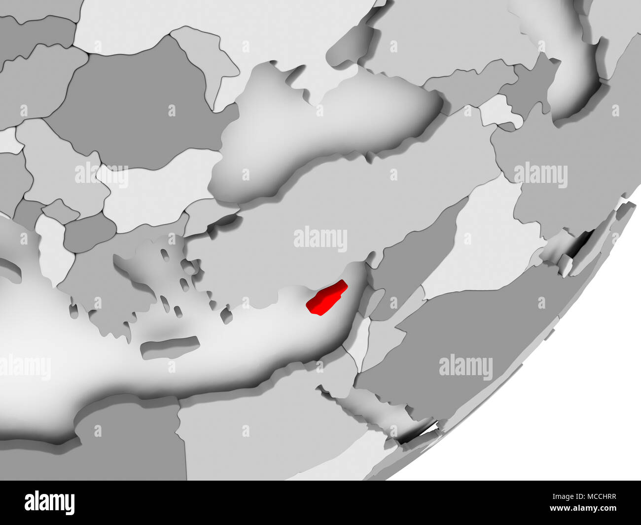 Illustration of Cyprus highlighted in red on grey globe. 3D ...