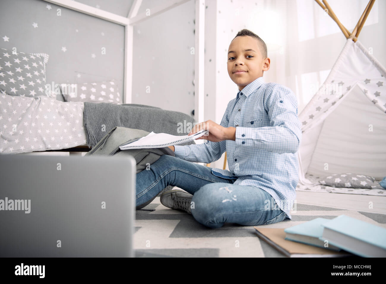 Pre teen notebook boy hi-res stock photography and images - Alamy