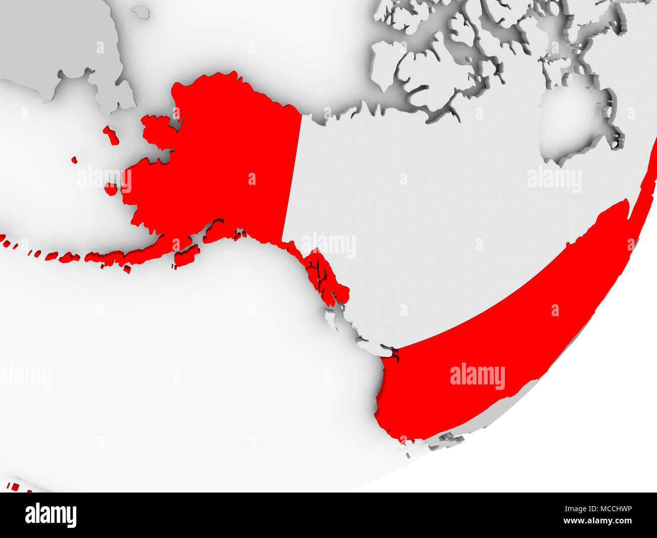 Illustration of USA highlighted in red on grey globe. 3D illustration ...