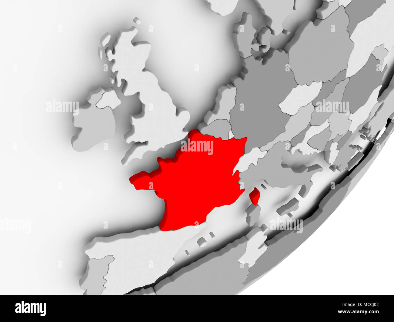 Illustration of France highlighted in red on grey globe. 3D ...
