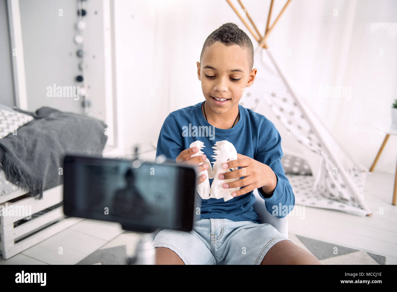 Inspired boy blogger sharing knowledge Stock Photo - Alamy