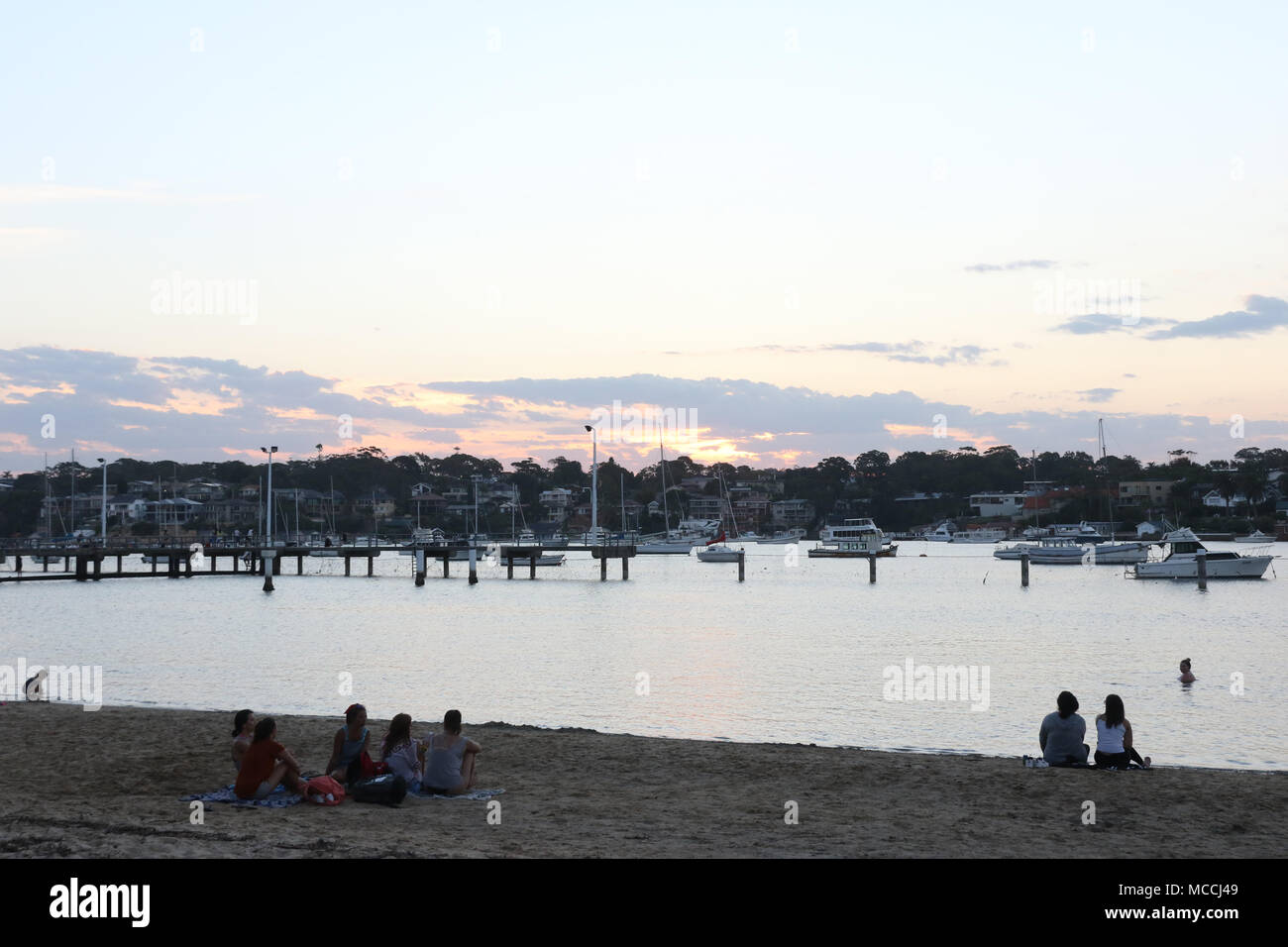 View across Gunnamatta Bay at sunset from Gunnamatta Park, Cronulla ...