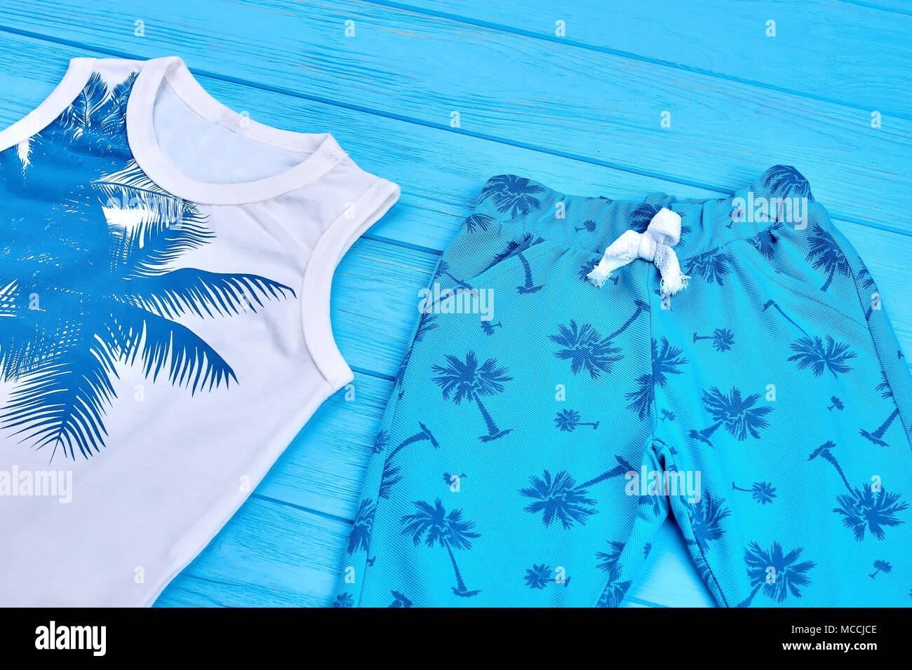 Modern style kids summer apparel. Organic childrens clothes in blue ...