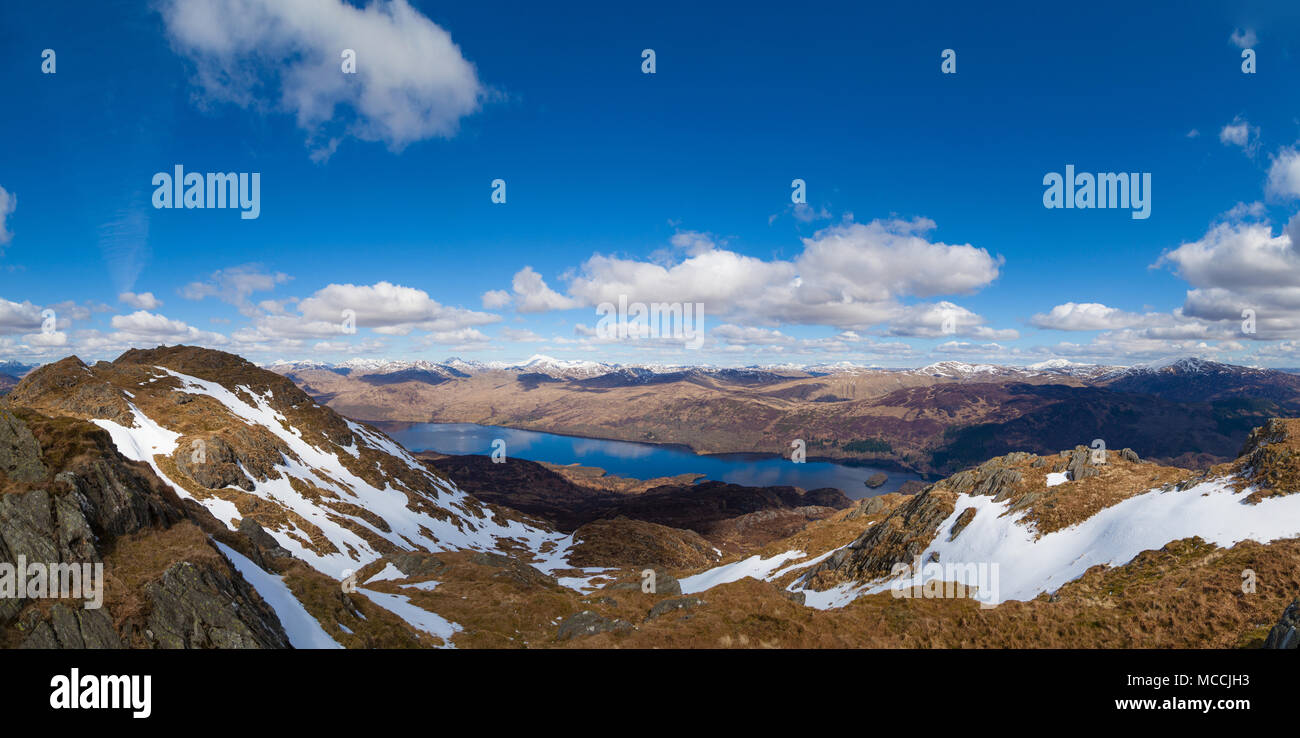 The view of Loch Katrine from the top of Ben Venue in the Trossachs ...