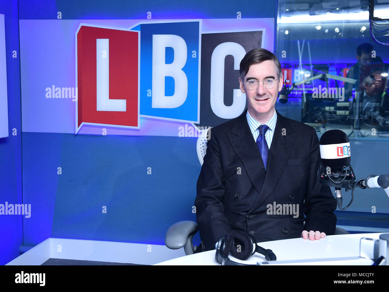 Conservative MP Jacob Rees-Mogg during his LBC radio phone-in programme ...