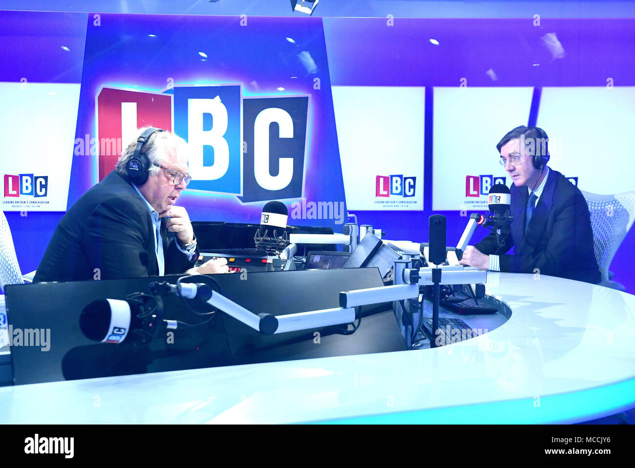 Conservative MP Jacob Rees-Mogg during his LBC radio phone-in programme ...