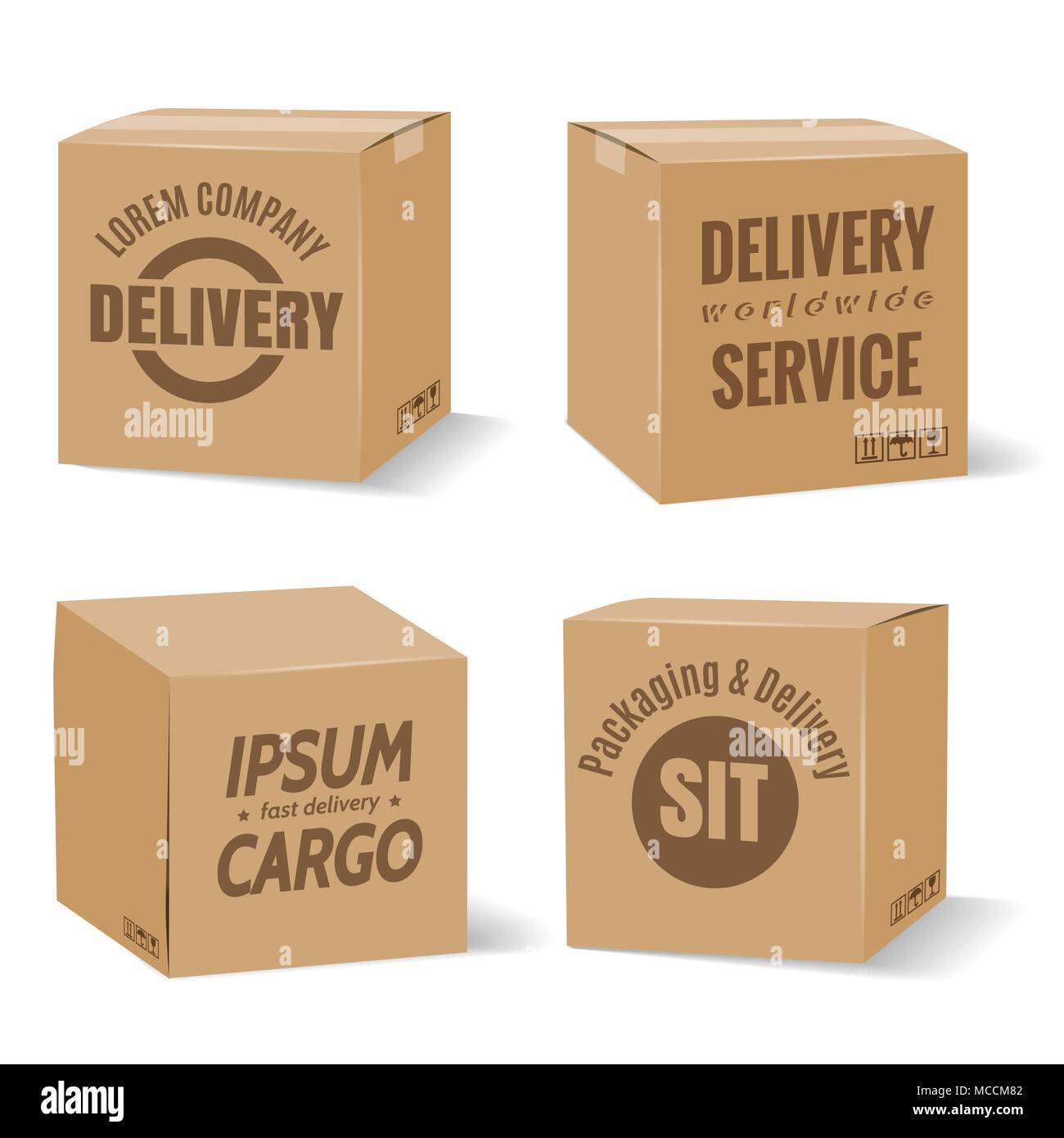 Delivery cardboard boxes. Vector warehouse packaging brown boxes with ...