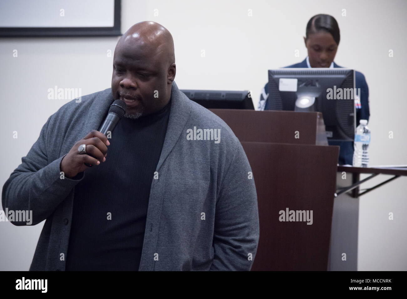 Reverand Tracy Hicks gives the invocation during a retirement ceremony ...