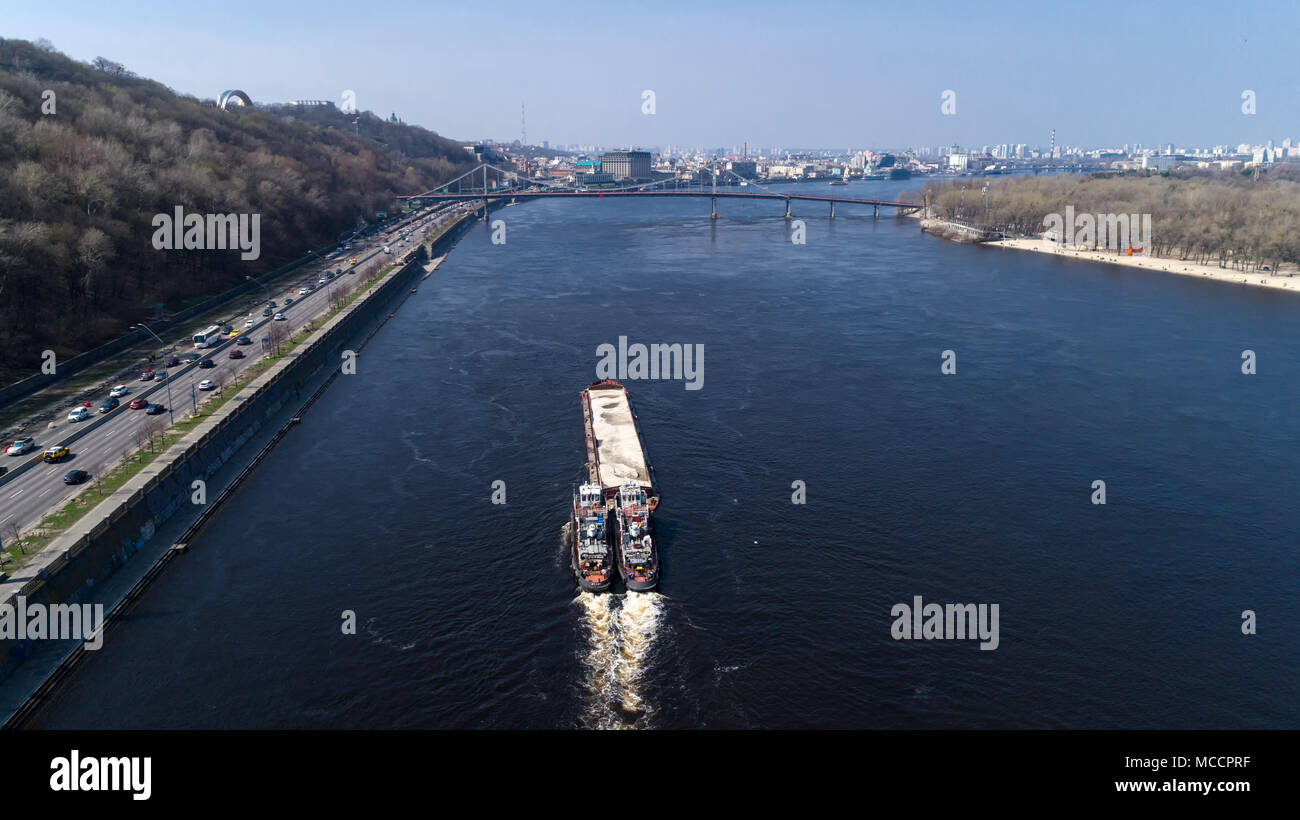 Aerial view of the barge with sand Stock Photo - Alamy