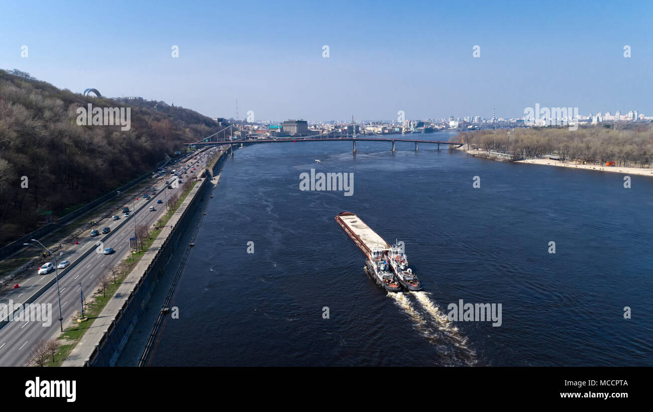 Aerial view river barges blue hi-res stock photography and images - Alamy