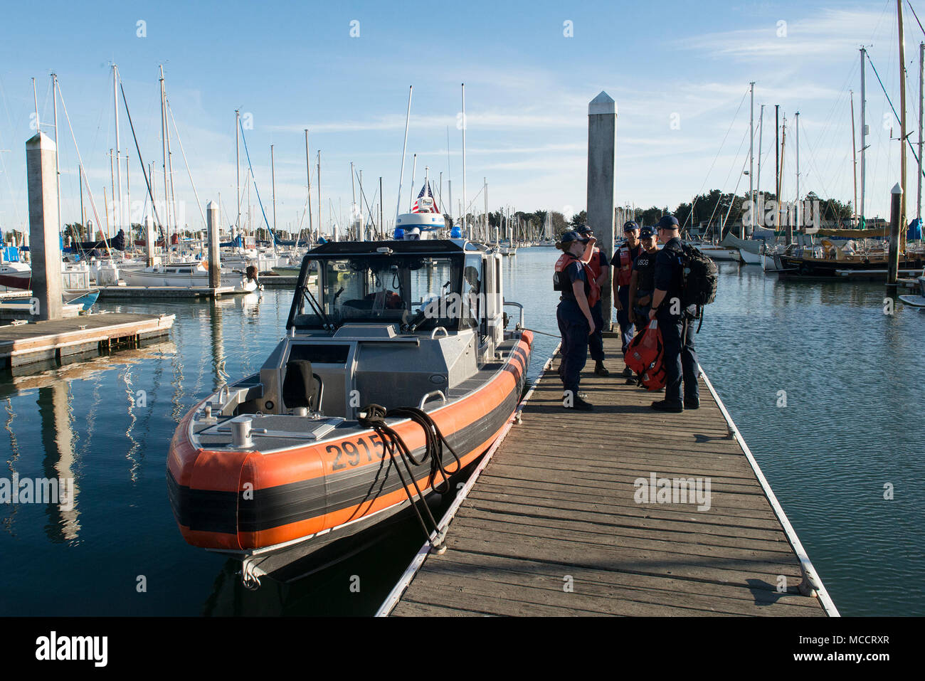 A boat crew from Coast Guard Station San Francisco prepares to return ...
