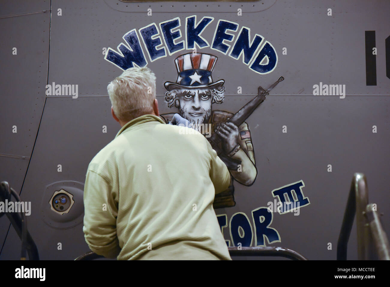 Master Sergeant Doug Havell, 105th Aircraft Maintenance Squadron, puts ...