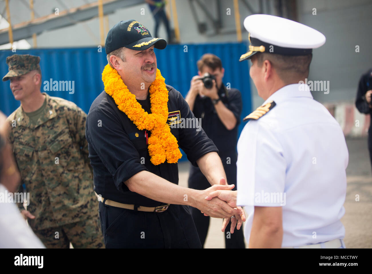 U.S. Navy Capt. Larry McCullen, commanding officer of the amphibious ...