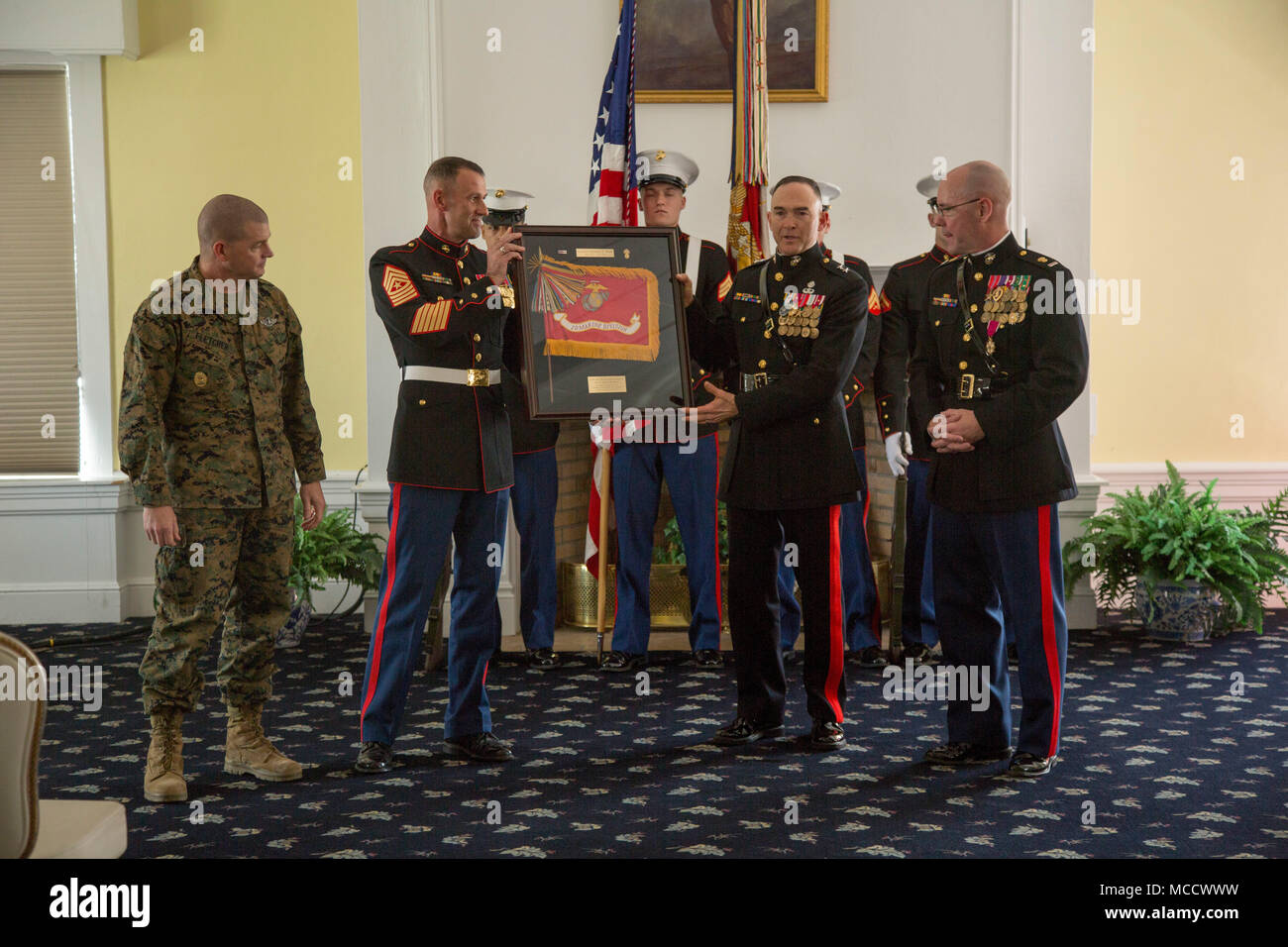 U.S. Marine Corps 2nd Marine Division (2d MARDIV) command team present ...