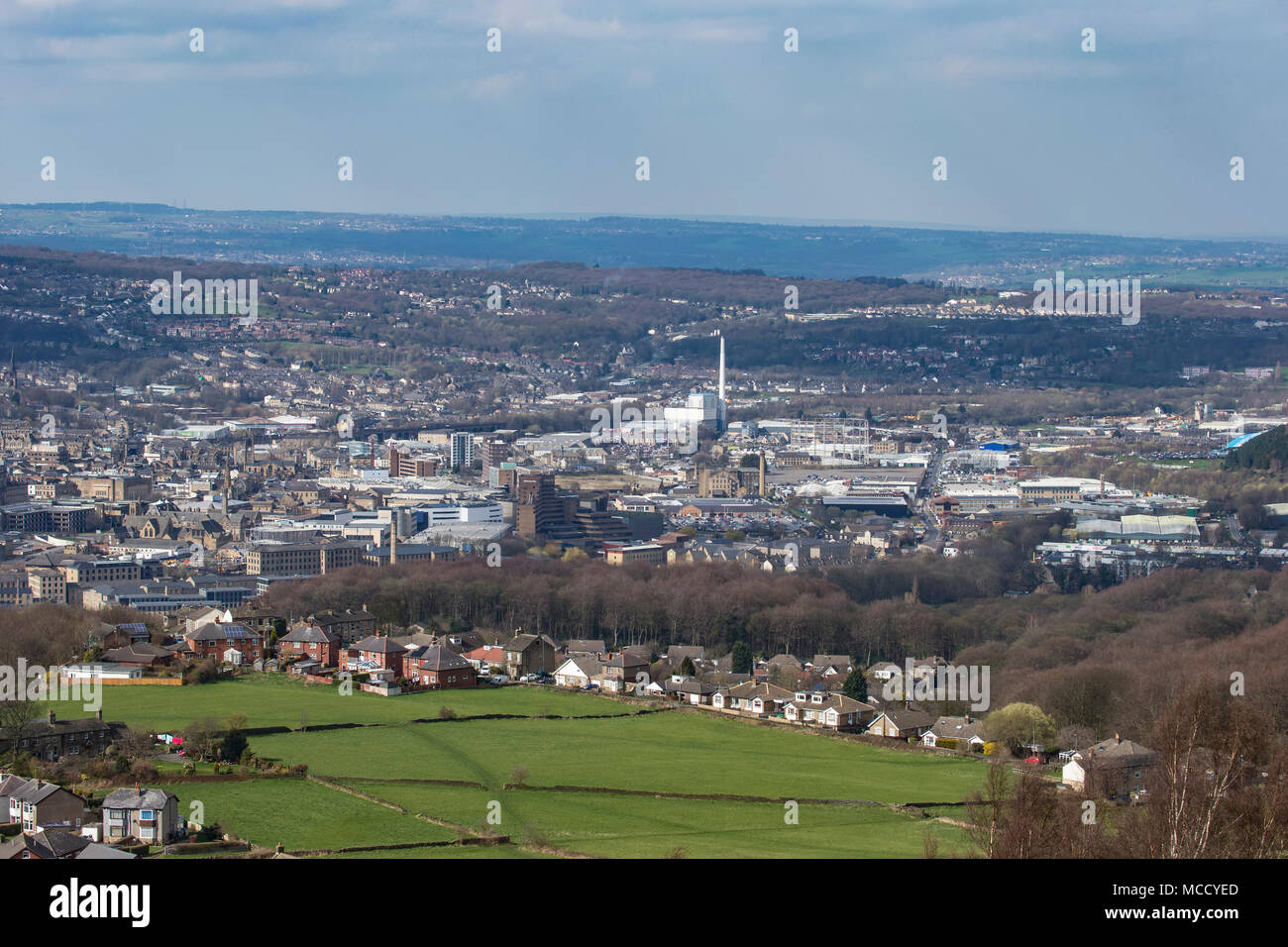 Elevated view of Huddersfield Town Centre from the Victoria Tower at ...